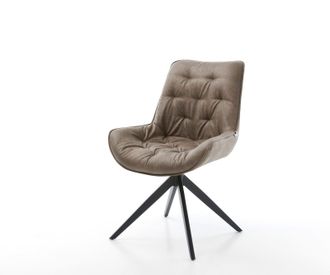 DELIFE Drehstuhl Taimi-Flex Mikrofaser Taupe Vintage Kreuzgestell breit Schwarz 360&deg; drehbar Wippfunktion, Esszimmerst&uuml;hle