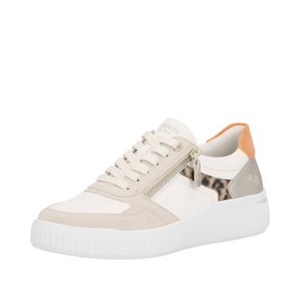 Remonte Plateausneaker REMONTE, Damen, Gr. 38, creme, natur, orange, Leder, Lederimitat, kontrastfarbene Details, Schuhe Plateausneaker, Schn&uuml;rschuh, Halbschu