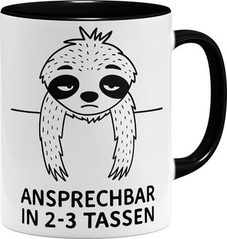 OM3 witzige Kaffee-Tasse mit Spruch - Ansprechbar in 2-3 Tassen - Morgenmuffel müdes Faultier Sloth - Keramik Becher - 325ml - Beidseitig Bedruckt - Schwa