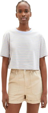 Tom Tailor Damen 1036537 Cropped T-Shirt, 31710-Mid Blue Sand Stripe, XXL