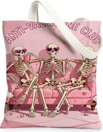 Generic Sacs fourre-tout en toile anti-Valentine Club, motif squelette amusant, l&eacute;gers, lavables et r&eacute;utilisables pour f&ecirc;te, ext&eacute;rieur, voyage, plage, pique-n