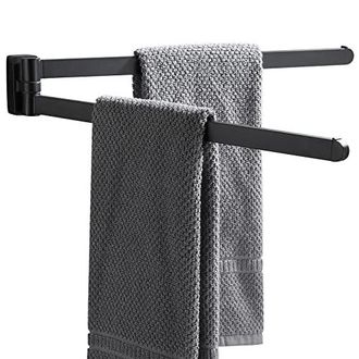 BGL Fashion Porte-Serviettes pivotant Noir - Oganizer - Gain de Place - Support Mural pour Serviettes - Double Barre pivotante pour Salle de Bain