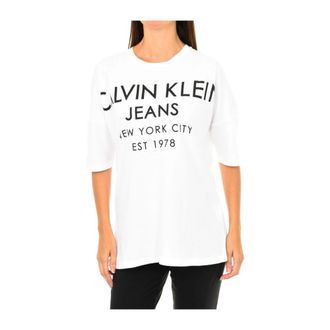 Calvin Klein T-Shirt mit kurzem &Auml;rmel und geripptem Abschluss - - Tops - Damen - Wei&szlig; - S