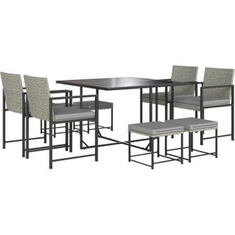 OUTSUNNY Ensemble salon de jardin 8 places 9 pi&egrave;ces - 4 fauteuils, 4 tabourets, table &agrave; manger - acier r&eacute;sine tress&eacute;e gris