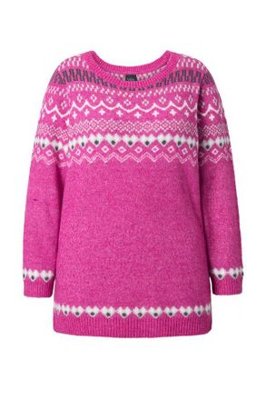 Ulla Popken Strickpullover Norweger-Pullover Rundhals Langarm weicher Strick