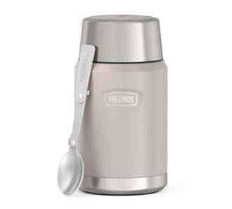 Thermos ICON Food Jar 0,71 l, beige/sandstone mat, Speisegef&auml;&szlig; f&uuml;r Essen 710 ml, doppelwandigem 18/8 Edelstahl, h&auml;lt warm und kalt, mit klappbarem L&ouml;ffel, rut
