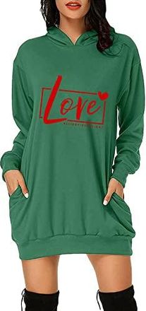 Generic Robe sexy pour femme avec imprim&eacute; lettre de Saint-Valentin - Manches longues - Mignon - Mini robe longue - Sweat-shirt &eacute;l&eacute;gant avec poches - Robe pull
