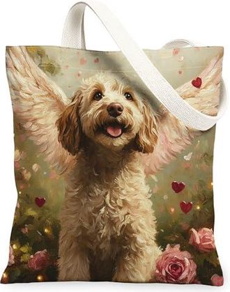 Generic Labradoodle Sac fourre-tout en toile pour faire du shopping 33 x 38,1 cm, sac d&eacute;picerie r&eacute;utilisable pour femme, animal de compagnie, peinture, d&eacute;cora