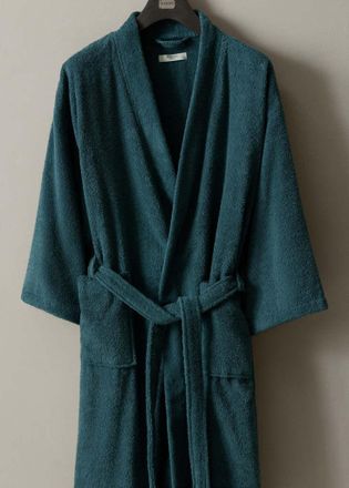 Mango Peignoir en coton bouclette bleu p&eacute;trole - Home - S - MANGO HOME