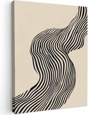 MuchoWow &copy; Leinwand Bilder 50x70 cm Wanddeko Wohnzimmer Aesthetic Room Decor Deko Zimmer Wandbilder Modern Bild auf Leinwand Gewellt - Linien - Abstrakt - Silh
