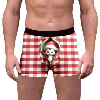 Generic Caleçon Homme Noel Drole Push Up, sous-vêtements de Noël pour,sous-vêtements imprimés Pingouin Flocon de Neige,Shorts de fête festifs Fantaisie (Brick