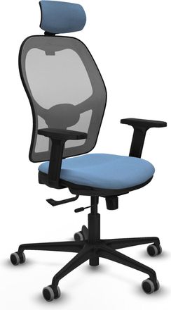 Piqueras y Crespo Ergonomischer Stuhl mit 2D-Armlehnen, h&ouml;henverstellbare Lendenwirbelst&uuml;tze und Kopfteil, h&ouml;henverstellbar und neigbar, Grau/Himmelblau