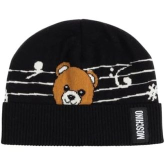 Moschino Femme, Accessoires, Noir, Taille: ONE Size Teddy Bear Beanie