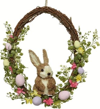 Decoris T&uuml;rkranz 36cm Kranz mit Kunststoff Blumen Ostereier Osterhase Osterdeko Fr&uuml;hlingsdeko H&auml;ngedeko bunt