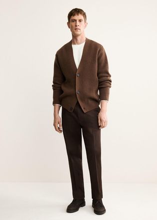 Mango Cardigan 100 % laine boutons caramel - Homme - XL - MANGO MAN