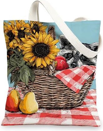 Generic Sacs fourre-tout en toile de tournesol, sacs à provisions réutilisables, rustiques, légers et lavables avec bandoulière, bleu, 13x15 Inch