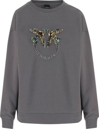 Pinko Pinko, Femme, Sweatshirts et sweats &agrave; capuche, Gris, Taille: 38 FR SweaT-shirt &agrave; encolure orn&eacute;e