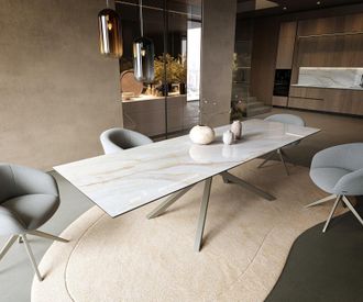 DELIFE Esstisch Edge 300x100 cm Keramik Onyx Pearl Kreuzgestell Rechteck Effektfinish Titan, Esstische