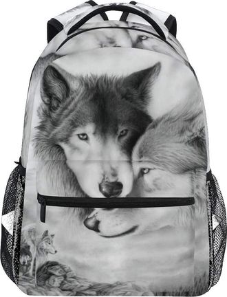 Mnsruu Wolf Studenten Backpack Rucksack für Mädchen Jungen & Kinder Schulrucksack College Reiseeucksack Tagesrucksack für Sport & Outdoor