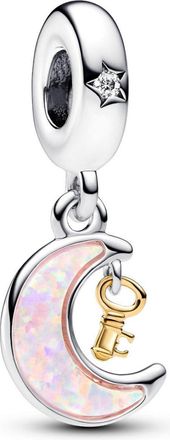 Pandora Moments Bicolor Schlüssel & Mond Charm-Anhänger aus Sterling Silber mit vergoldeter Metalllegierung, Zirkonia, Kompatibel Moments Armbändern,762985C01