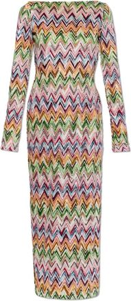 Missoni Femme, Robes, Multicolore, Taille: 40 FR Robe &agrave; Manches Longues en Viscose Stretch avec Dentelle et Motif Zigzag
