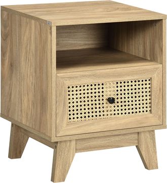 HOMCOM Nachttisch, Nachttisch, Aufbewahrungsm&ouml;bel mit Schublade, Gittert&uuml;r und Nische, Vintage-Design, 45 x 39 x 56,5 cm