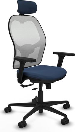 Piqueras y Crespo Ergonomischer Stuhl mit 3D-Armen, h&ouml;henverstellbare Lendenwirbelst&uuml;tze und h&ouml;henverstellbares Kopfteil, Wei&szlig; / Marineblau