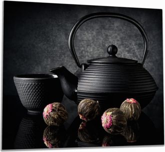 Wallario Herdabdeckplatte/Spritzschutz aus Glas, 1-teilig, 60x52cm, für Ceran- und Induktionsherde, Japanisches Tee-Set