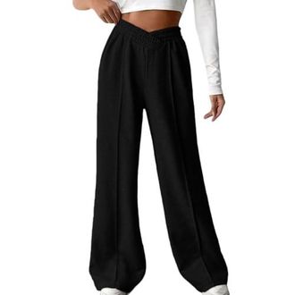 Generic Pantalon de surv&ecirc;tement taille en V &eacute;lastique taille haute jambe large pour femme, baggy ample, d&eacute;contract&eacute;, &eacute;vas&eacute;, d&eacute;contract&eacute;, Noir, XL