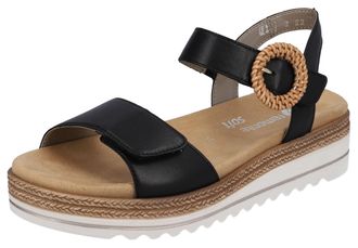 Remonte Keilsandalette REMONTE, Damen, Gr. 38, schwarz, Leder, unifarben, Schuhe, Sommerschuh, Riemchensandale mit praktischen Klettverschl&uuml;ssen