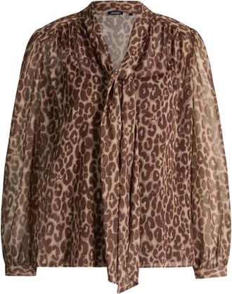 Joop Femme, Blouses et Chemises, Brun, Taille: 38 FR Bl&uuml;ze ar leoparda rakstu un sasienamu apkakli