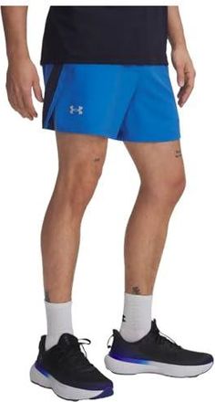 Under Armour Short Launch Run 5 Pouces pour Homme, Bleu Atlantis/Bleu Marine d&eacute;lav&eacute;/r&eacute;fl&eacute;chissant, Taille XL