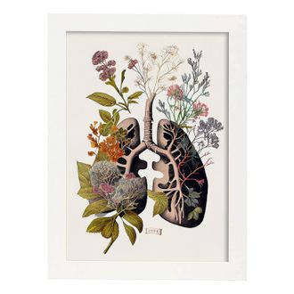 Nacnic Anatomisches Poster der Bronchien Illustration menschlicher K&ouml;rperteile mit Blumen A3 Wei&szlig;er Rahmen