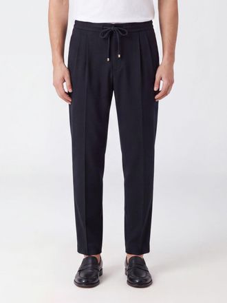 Brunello Cucinelli Pantalon droit en laine avec taille &agrave; cordon de serrage