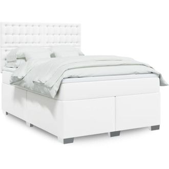 vidaXL Boxspringbett mit Matratze Wei&szlig; 160x200 cm Kunstleder vidaXL