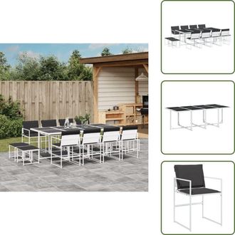vidaXL 13-tlg. Garten-Essgruppe mit Kissen Wei&szlig; Textilene - Gartentisch - Gartenm&ouml;belset - Esstisch - Gartenst&uuml;hle - Gartenhocker - The Living Store