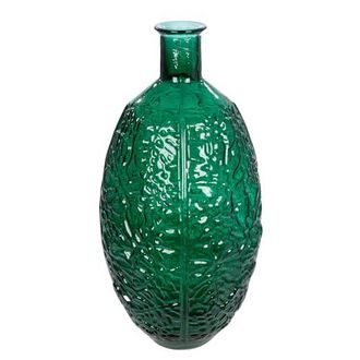 Gilde Bodenvase Dschungel - Glas - Blattmotiv - rund - gl&auml;nzend - gr&uuml;n - H&ouml;he 59cm x &Oslash; 29cm - wasserdichte Blumenvase