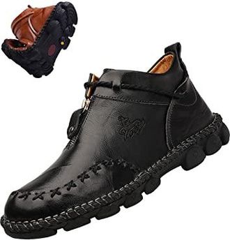 Generic Bottes d&eacute;contract&eacute;es pour homme - Couleur unie - En cuir - L&eacute;g&egrave;res - Coutures &agrave; la main, Noir, 43 1/3 EU