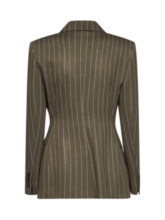 Max Mara Pinstriped Virgin Wool Blazer - Green