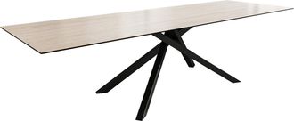 DELIFE Esszimmertisch Edge 300x100 cm Keramik LaminamTravertino Bianco Creme-Wei&szlig; Kreuzgestell Rechteck Schwarz