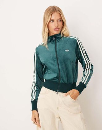 adidas Originals x Liberty London - Firebird - Haut de surv&ecirc;tement en velours - Aurore-Vert