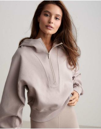 Aim'n Sportif - Sweat &agrave; capuche &agrave; col zipp&eacute; - Argile fonc&eacute;-Neutre