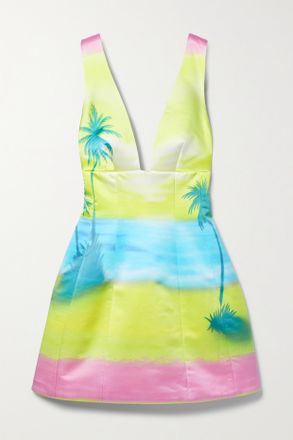 Brandon Maxwell Bedrucktes Minikleid Aus Seidensatin - Gelb