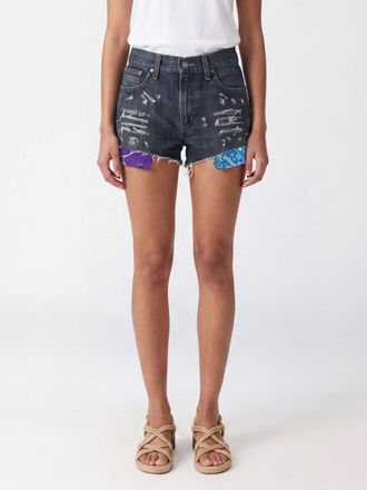 HTC Mittel sitzende Distressed-Jeans-Shorts mit Bandana-Motiv