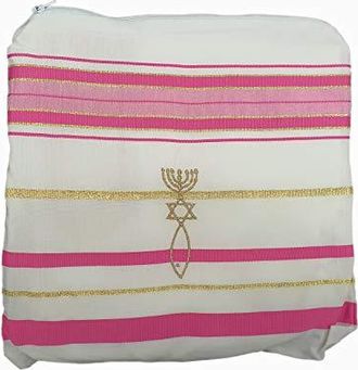 Jerusalem Sandals Châle de prière messianique avec sac assorti Rose 183 x 56 cm