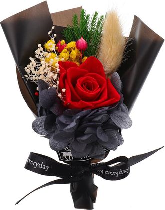 DOITOOL Konservierter Ewiger Blumenstrau&szlig; aus Frischen Unsterblichen Rosen Rote Geschenkbox f&uuml;r Valentinstag und Wohndekor