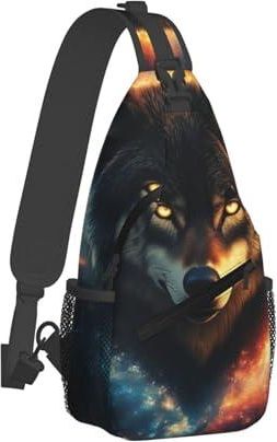 Generic Casual Sacoche Tactique Art de feu du loup de glace de lespace galactique Sac De Poitrine L&eacute;ger Crossbody Bag pour Homme Camping Voyage