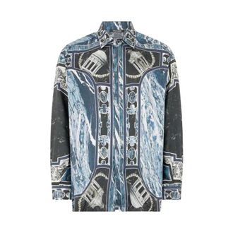 Roberto Cavalli Homme, Chemises, Multicolore, Taille: M Chemise en soie à imprimé marbré et ornements