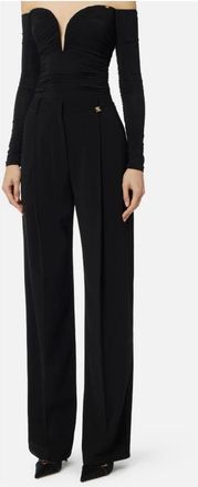 Elisabetta Franchi Femme, Pantalons, Noir, Taille: 40 FR Pantalon L&eacute;ger en Cr&ecirc;pe avec Breloque Logo