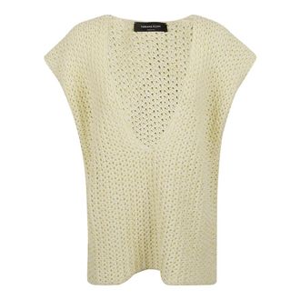 Fabiana Filippi Gl&auml;nzendes Baumwollnetz Strickweste mit tiefem V-Ausschnitt - - Knitwear - Damen - Beige - XS